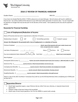Fillable Online financialaid wvu 2016-17 REVIEW OF FINANCIAL HARDSHIP Fax Email Print - pdfFiller
