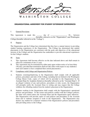 Fillable Online washcoll ORGANIZATIONAL AGREEMENT FOR STUDENT ...