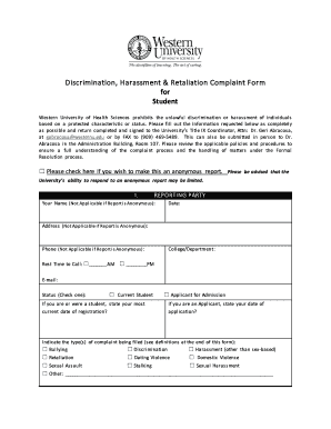 Fillable Online westernu Discrimination Harassment Retaliation ...