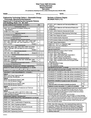 Fillable Online wtamu Engineering Technology Option IRenewable Energy Fax Email Print - pdfFiller