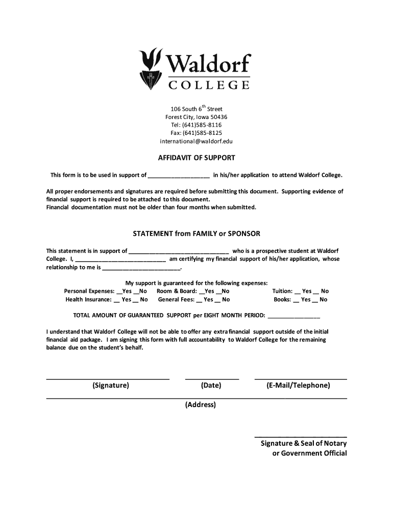 Fillable Online AFFIDAVIT OF SUPPORT STATEMENT from FAMILY or SPONSOR ...