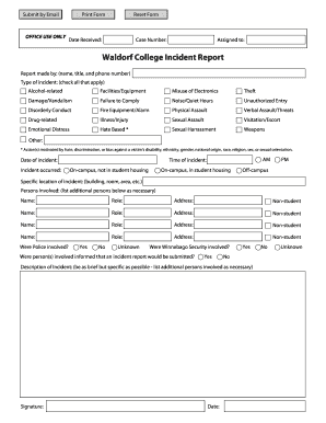 Fillable Online Waldorf College Incident Report Fax Email Print - pdfFiller