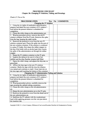 Fillable Online PROCEDURE CHECKLIST Chapter 36 Changing IV Solutions ...