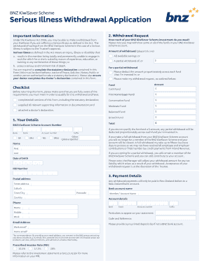 Fillable Online BNZ KiwiSaver Scheme Serious Illness Withdrawal ...