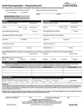 Fillable Online Credit Card Application - Personal Secured Fax Email Print - pdfFiller