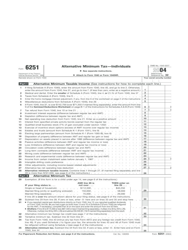 Fillable Online 2004 Form 6251 - ETRADE Fax Email Print - pdfFiller