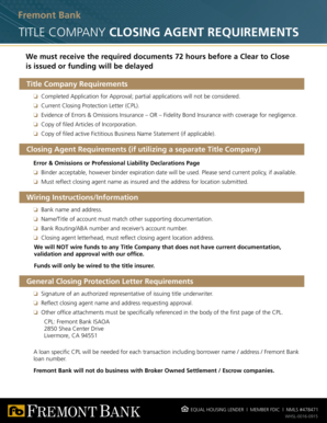 Fillable Online TITLE COMPANY CLOSING AGENT REQUIREMENTS Fax Email ...