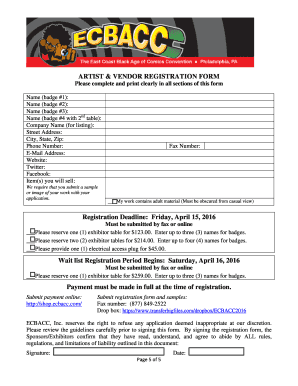Fillable Online 2016 Exhibitor Application - East Coast Black Age of ...