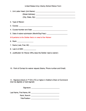 Fillable Online benning army United States Army Infantry School Waiver ...