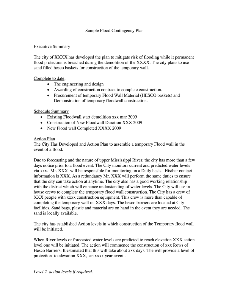 Fillable Online Sample Flood Contingency Plan Fax Email Print - pdfFiller