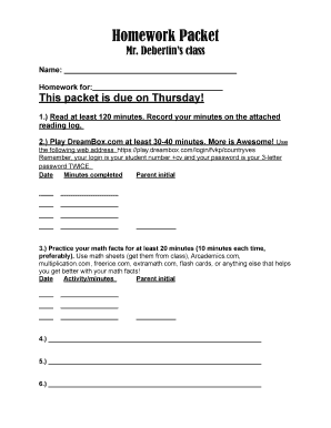Fillable Online Homework Packet - Mr Debertin39s Fourth Grade Fax Email ...