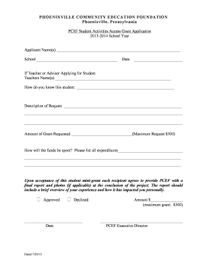 Fillable Online PCEF Activities Access Grant Request ApplicationJuly ...