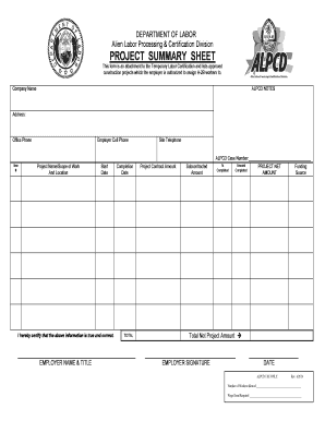 Fillable Online Project Summary Sheet - rev 2014doc Fax Email Print ...