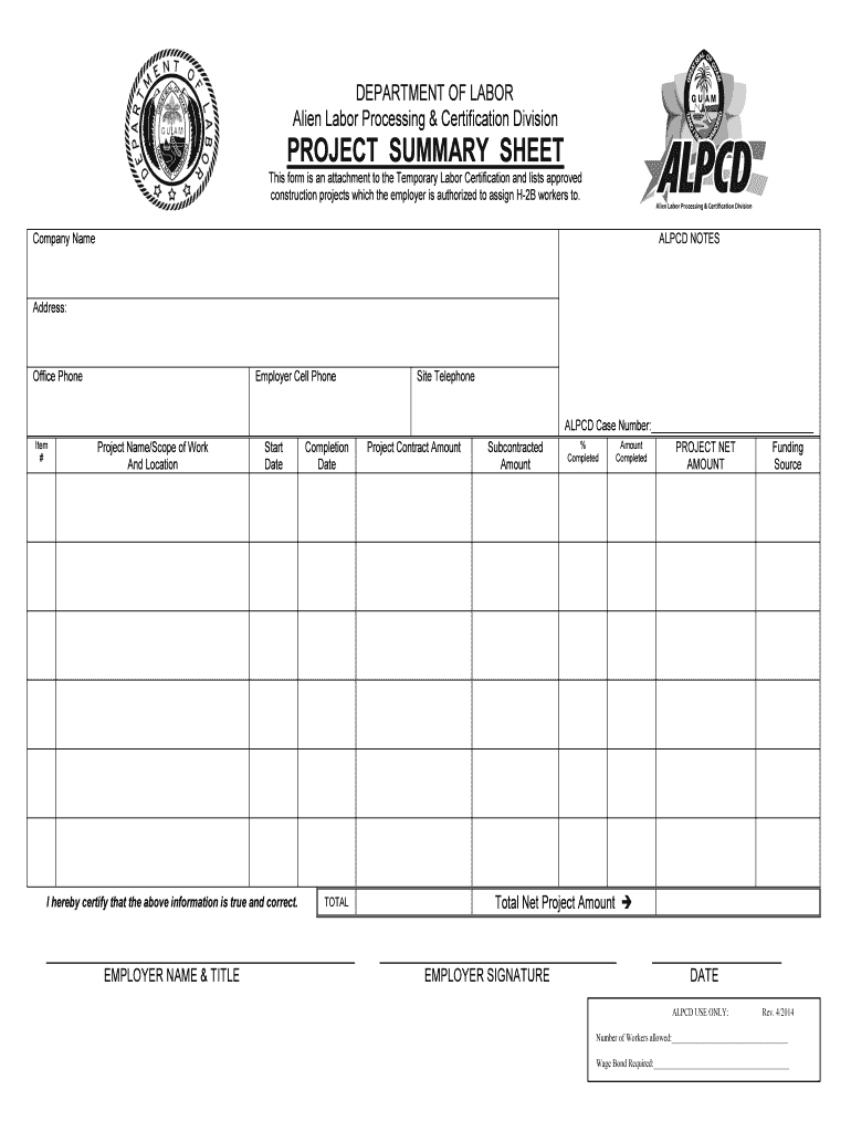 Fillable Online Project Summary Sheet - rev 2014doc Fax Email Print ...
