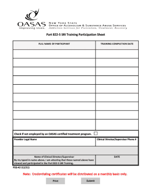 Fillable Online oasas ny Part 822-5 SRI Training Participation Sheet ...