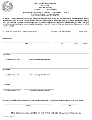 Fillable Online trec state tx CONTINUING EDUCATION (CE) ELECTIVE CREDIT REQUEST FOR A Fax Email ...
