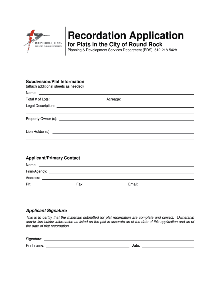 Fillable Online roundrocktexas Subdivision Development Plat Recordation ...