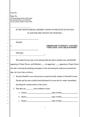 Fillable Online churchillcounty ORDER FOR PATERNITY, CUSTODY, Fax Email ...