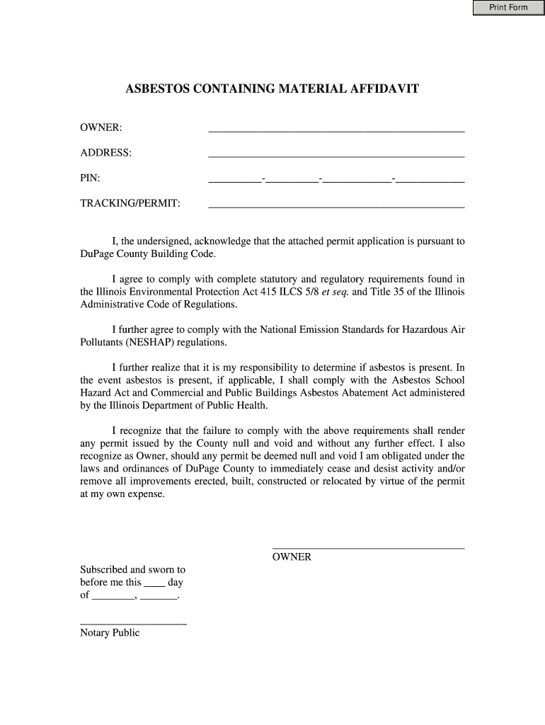 Fillable Online dupageco ASBESTOS CONTAINING MATERIAL AFFIDAVIT Fax ...