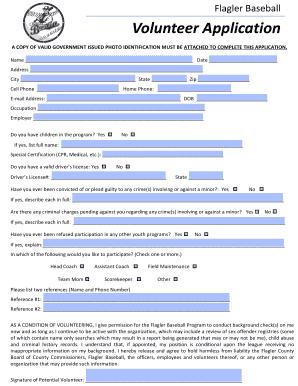 Fillable Online flaglercounty Flagler Baseball Volunteer Application ...