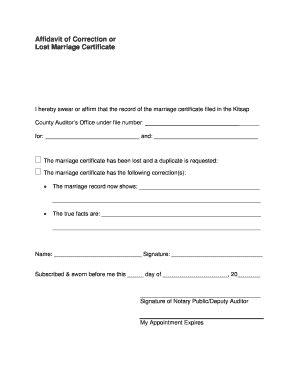 Fillable Online Affidavit of Correction or Lost Marriage Certificate ...