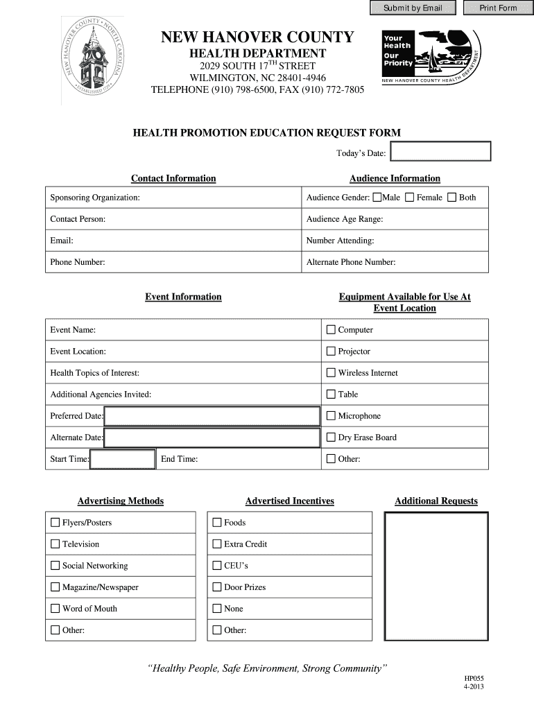 Fillable Online HEALTH PROMOTION EDUCATION REQUEST FORM Fax Email Print ...