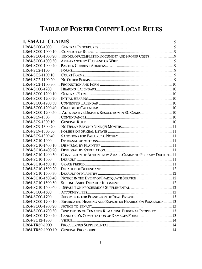 Fillable Online porterco Local Court Rules. Updated Local Rules 01.01. ...