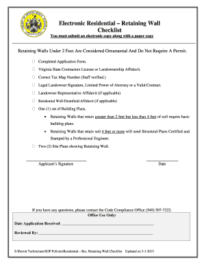 Fillable Online Electronic Residential Retaining Wall Checklist Fax ...