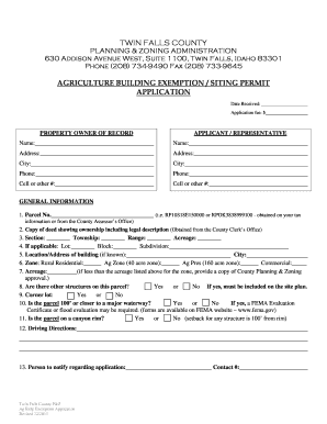 Fillable Online twinfallscounty AGRICULTURE BUILDING EXEMPTION SITING ...