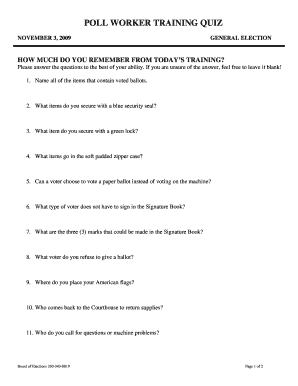 Fillable Online boe co tuscarawas oh POLL WORKER TRAINING QUIZ Fax ...