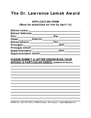 Fillable Online The Dr Lawrence Lemak Award - AHSAA Fax Email Print ...