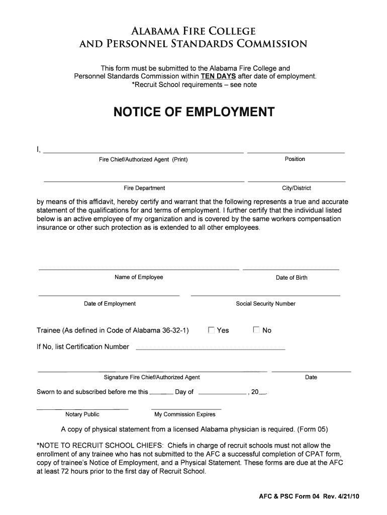 Fillable Online alabamafirecollege and Personnel Standards Commission Fax Email Print - pdfFiller