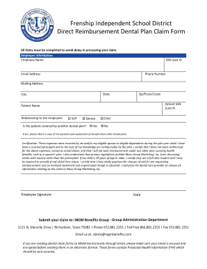 Fillable Online Direct Reimbursement Dental Plan Claim Form Fax Email ...