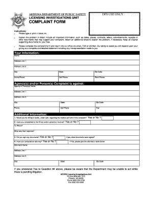 Fillable Online licensing azdps complform.doc Fax Email Print - pdfFiller