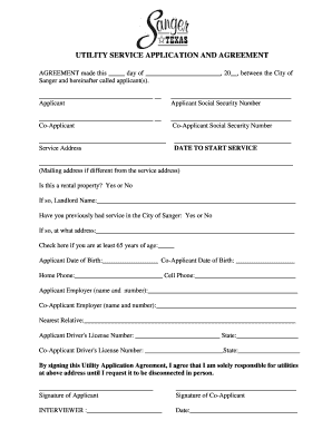 Fillable Online UTILITY SERVICE APPLICATION AND AGREEMENT AGREEMENT ...