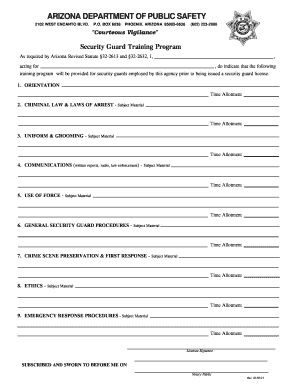 Fillable Online licensing azdps Security Guard Training Program Fax ...