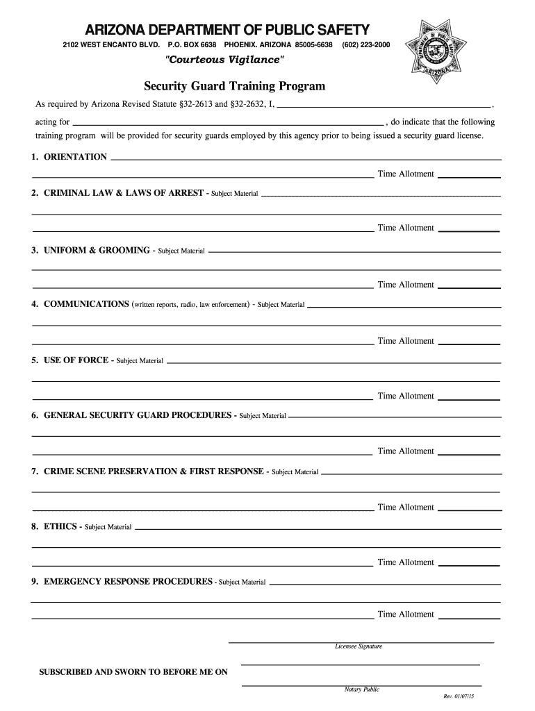 Fillable Online licensing azdps Security Guard Training Program Fax Email Print - pdfFiller