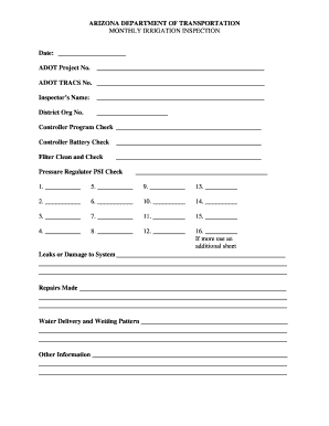 Fillable Online azdot Monthly Irrigation Inspection - azdotgov Fax ...