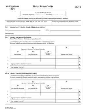 Fillable Online Motion Picture Credits ARIZONA FORM 334 2010 For the ...
