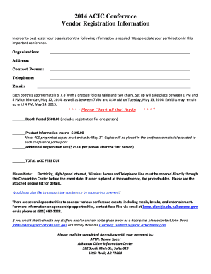 Fillable Online acic 2014 ACIC Conference Vendor Registration ...