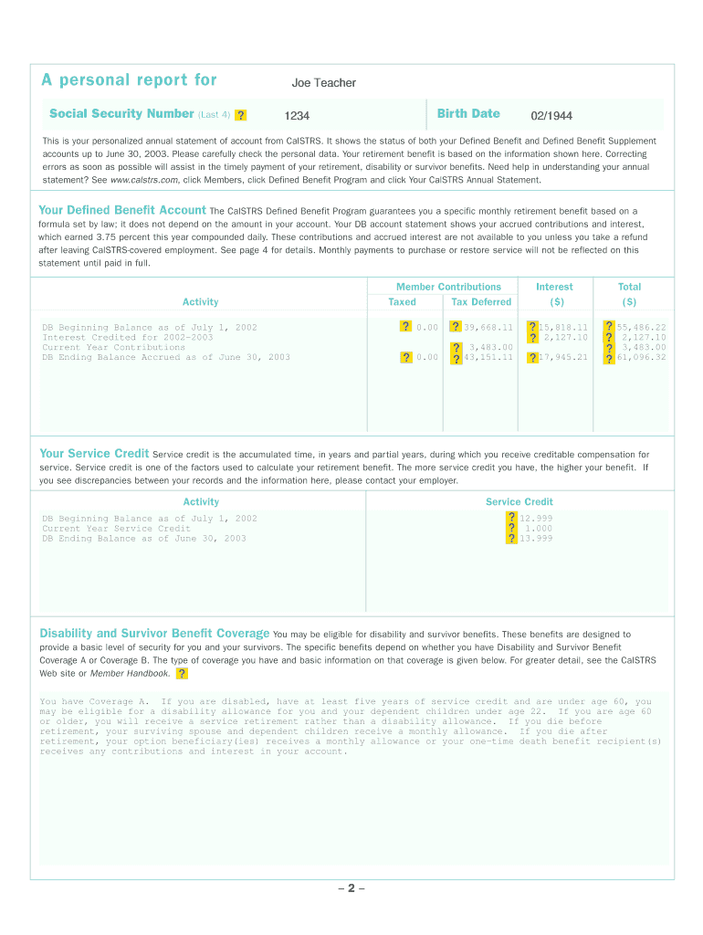 Fillable Online A personal report for - CalSTRS Fax Email Print - pdfFiller
