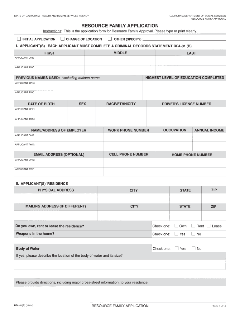 Fillable Online childsworld ca RESOURCE FAMILY APPROVAL RESOURCE FAMILY ...