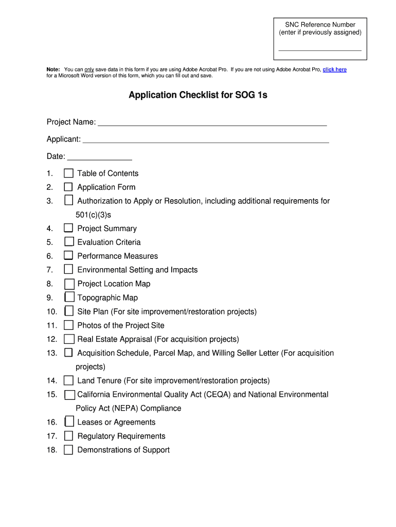 Fillable Online sierranevada ca Application Checklist for SOG 1s 6-26 ...
