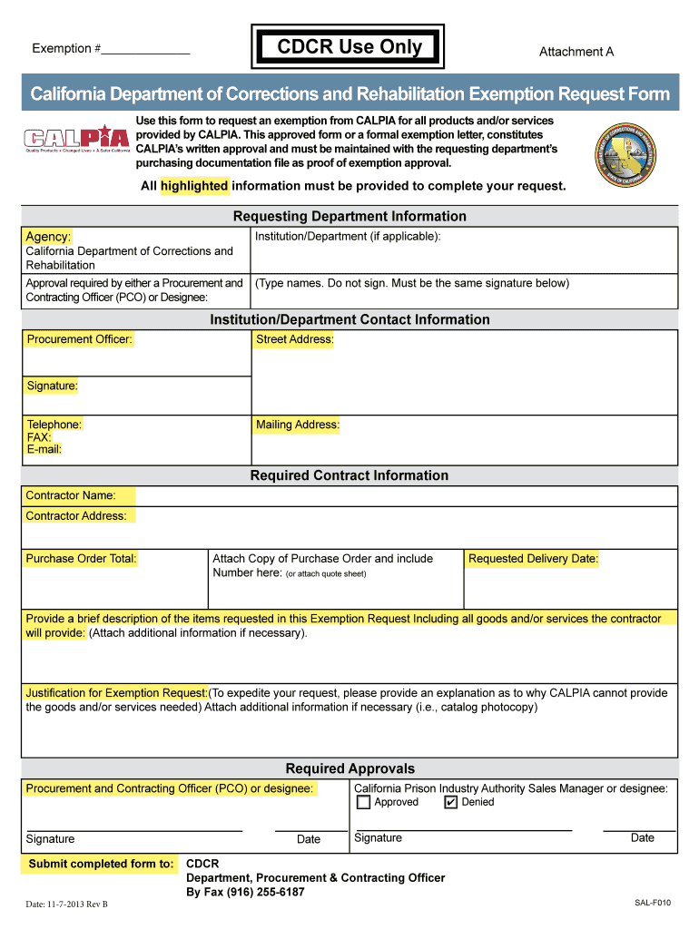 Fillable Online CDCR Use Only Attachment A Fax Email Print - pdfFiller