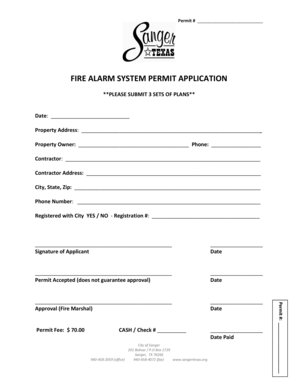 Fillable Online FIRE ALARM SYSTEM PERMIT APPLICATION - Sanger Texas Fax ...