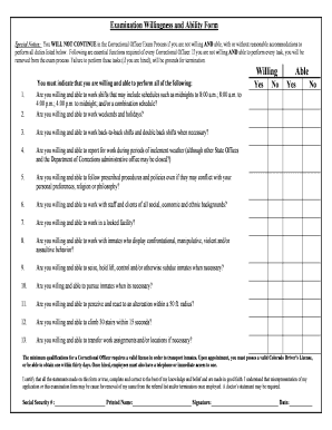 Fillable Online Examination Willingness and Ability Form Fax Email ...