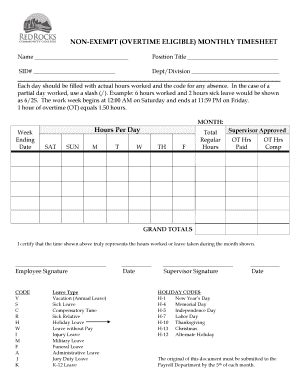 Fillable Online rrcc NON-EXEMPT OVERTIME ELIGIBLE MONTHLY TIMESHEET ...