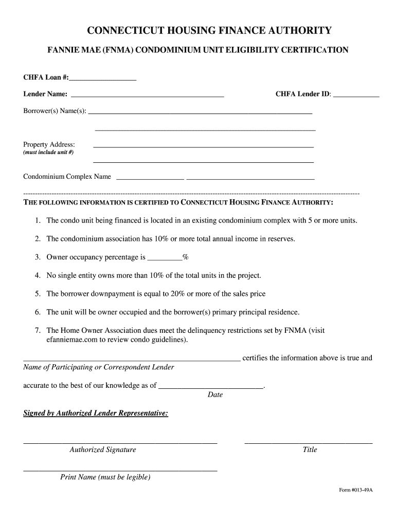 Fillable Online chfa FANNIE MAE (FNMA) CONDOMINIUM UNIT ELIGIBILITY ...
