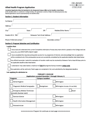 Fillable Online go dtcc Allied Health Program Application Fax Email ...