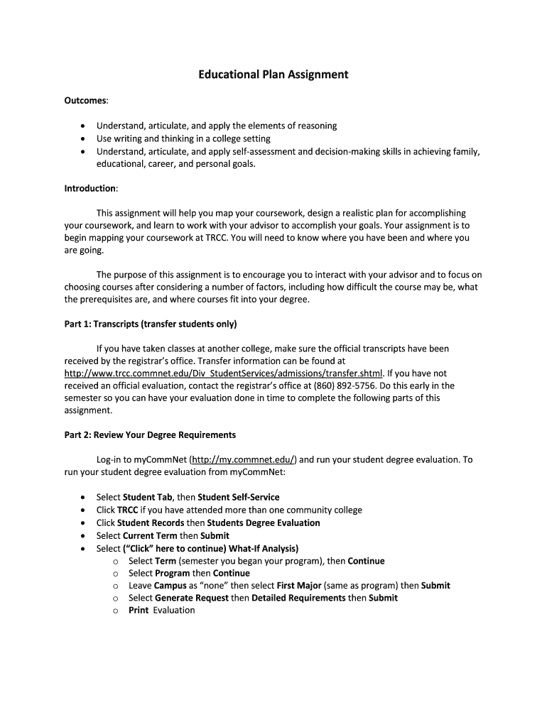 Fillable Online trcc commnet Educational Plan Assignment - trcc commnet Fax Email Print - pdfFiller